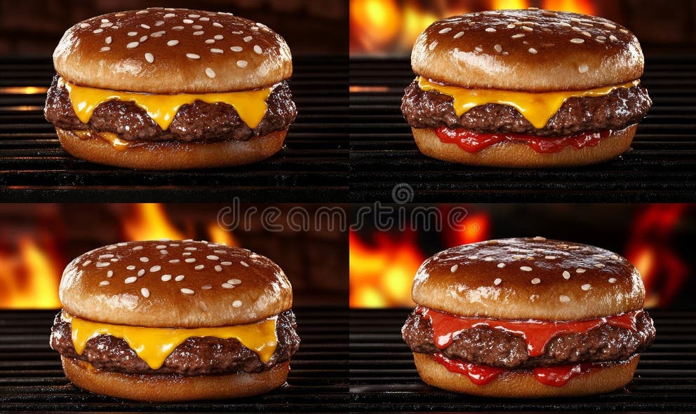 Grilling Beef Patties with Cheese Over Fire, a Realistic View in Image ...