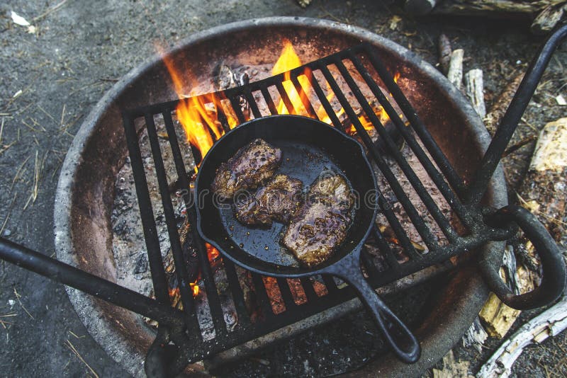 Grilling Beef Steak on Fire Stock Photo - Image of fire, fall: 137802954