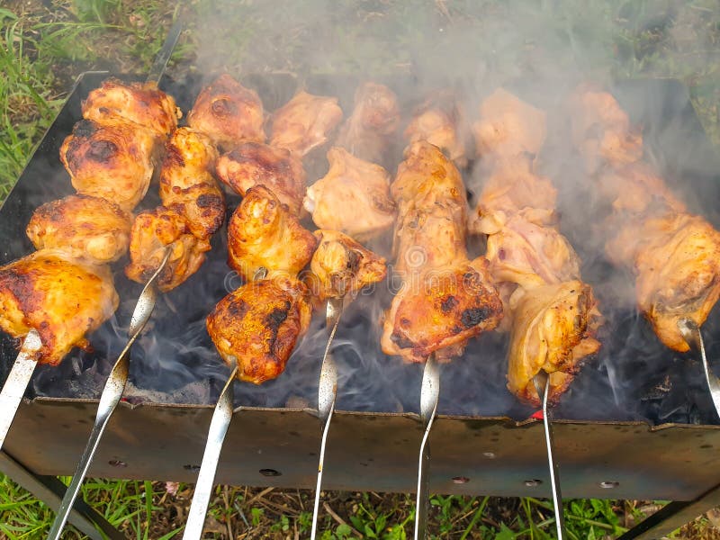 Grilling Chicken in the Yard in Summer Stock Image - Image of yard ...