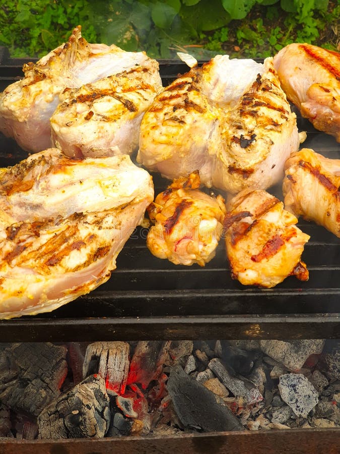 Grilling Chicken in the Yard in Summer Stock Image - Image of barbeque ...