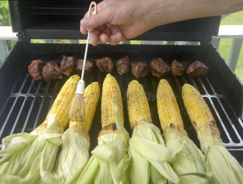 Grilling corn and beef stock image. Image of season, cook - 5758499