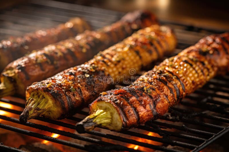 Grilling Corn on the Cob with Smoky Bbq Flavor Stock Illustration ...
