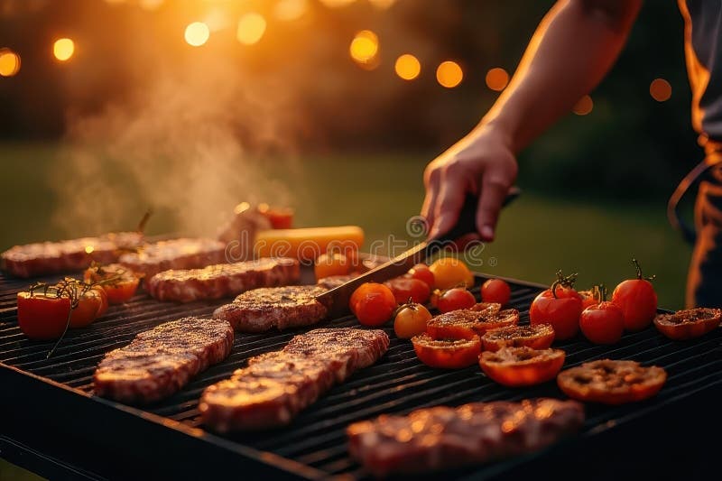 Grilling Delights - Midnight BBQ Sizzle Stock Illustration ...