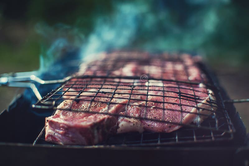 Grilling Fresh Entrecote Pork Stock Image - Image of fresh, preparation ...