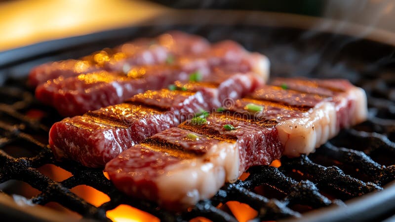 Grilling Fresh Meat on a Barbecue with Smoke and Burnt Grill Marks ...