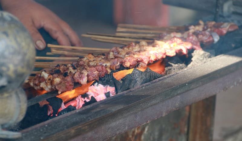Grilling goat satay stock image. Image of gourmet, traditional - 120447217