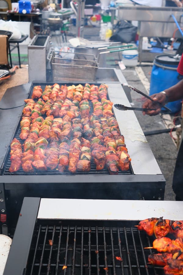 Grilling Kabobs at a Night Market Stock Photo - Image of satay, spicy ...