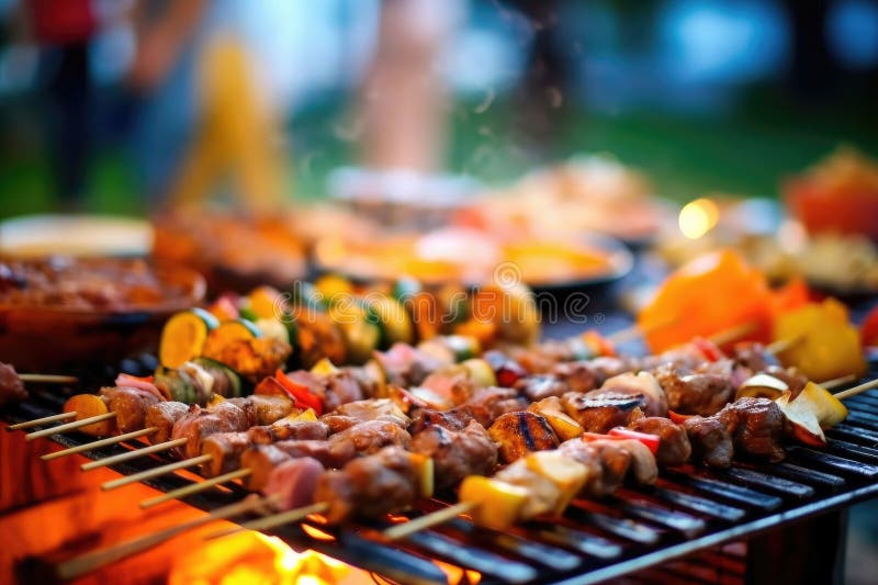 Grilling Lamb Ribs on Hot Flame , Barbecue Cooking in Evening and ...