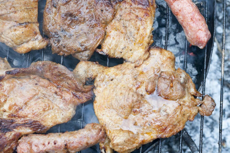 Grilling meat stock photo. Image of bacon, grilling, mixed - 87877998