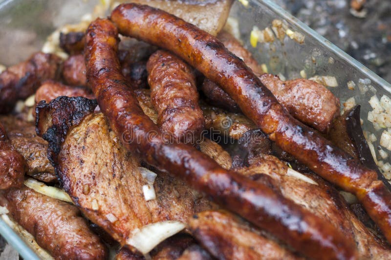 Grilling meat stock photo. Image of sausage, heat, mixed - 87878030