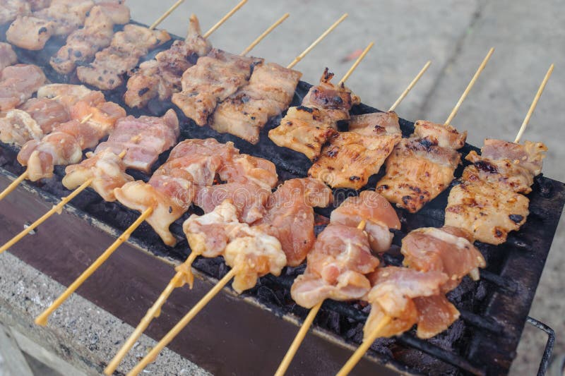Grilling Pork in Local Market Stock Photo - Image of grilling, cooking ...