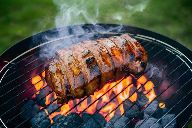 Grilling Pork Over Hot Coals, a Barbecue Favorite Stock Illustration ...