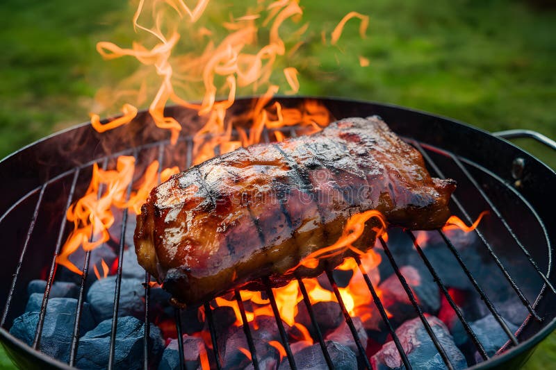 Grilling Pork Over Hot Coals, a Barbecue Favorite Stock Illustration ...