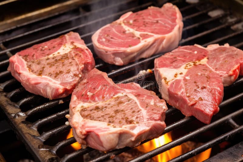 Grilling Raw Veal Chops, Next Stage is Half-cooked Stock Image - Image ...