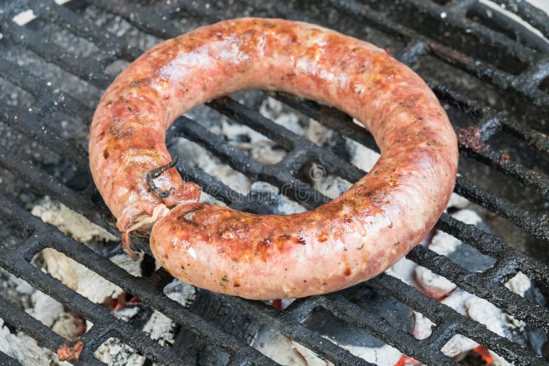 Grilling Sausage on Barbecue Grill Stock Photo - Image of preparation ...