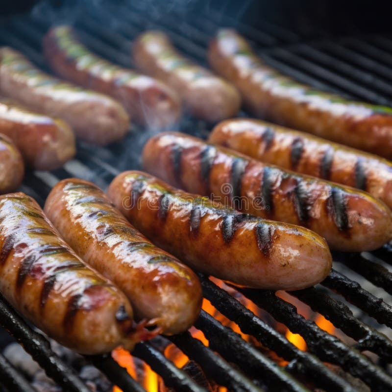 Grilling Sausages on Barbecue Grill. Generative AI Stock Illustration ...