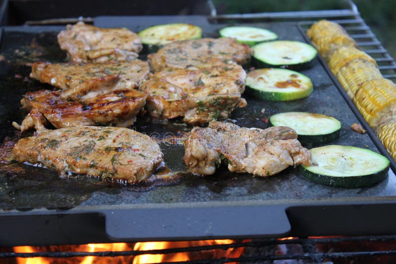 Grilling on stone slab stock image. Image of season, party - 88758477