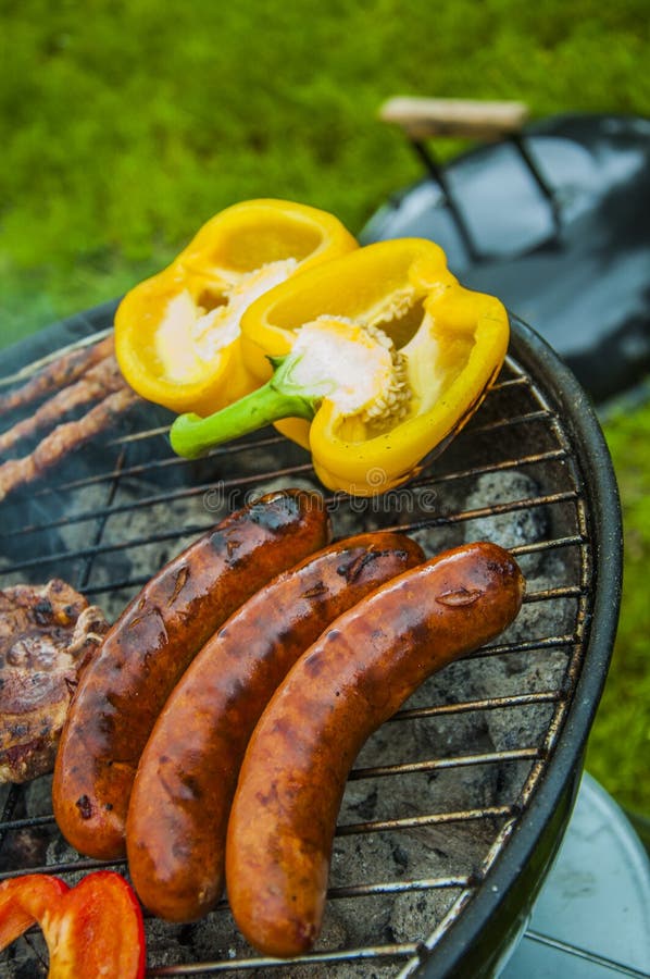 Grilling Theme with Barbecue Stuff Stock Photo - Image of green ...