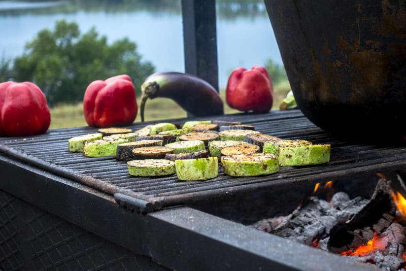 Grilling Vegetables on Fire Stock Image - Image of outside, dinner ...