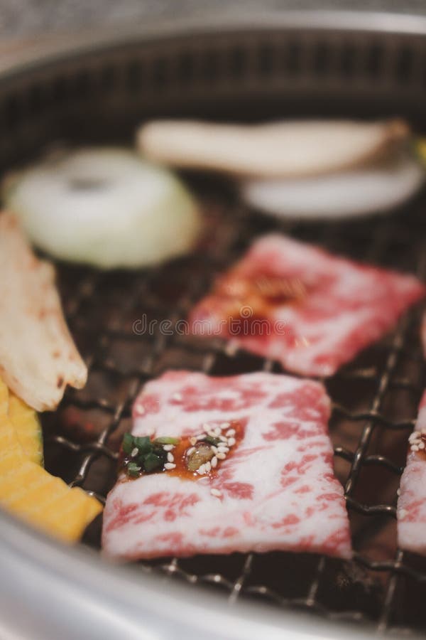 Grilling Wagyu Beef on Charcoal Grill Stock Image - Image of grill ...