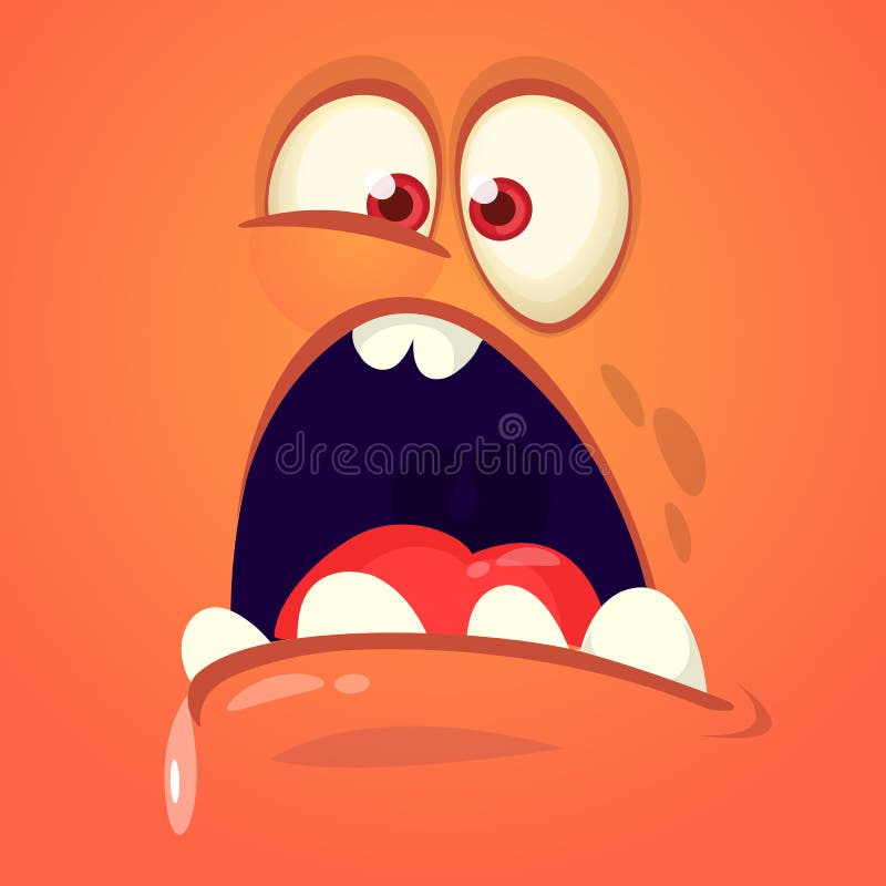 Grim Cartoon Monster Face Expression. Vector Halloween Monster Square ...