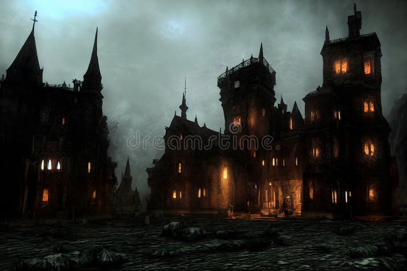 Grim and Dark Medieval Gothic Castle Inner Yard, Neural Network ...