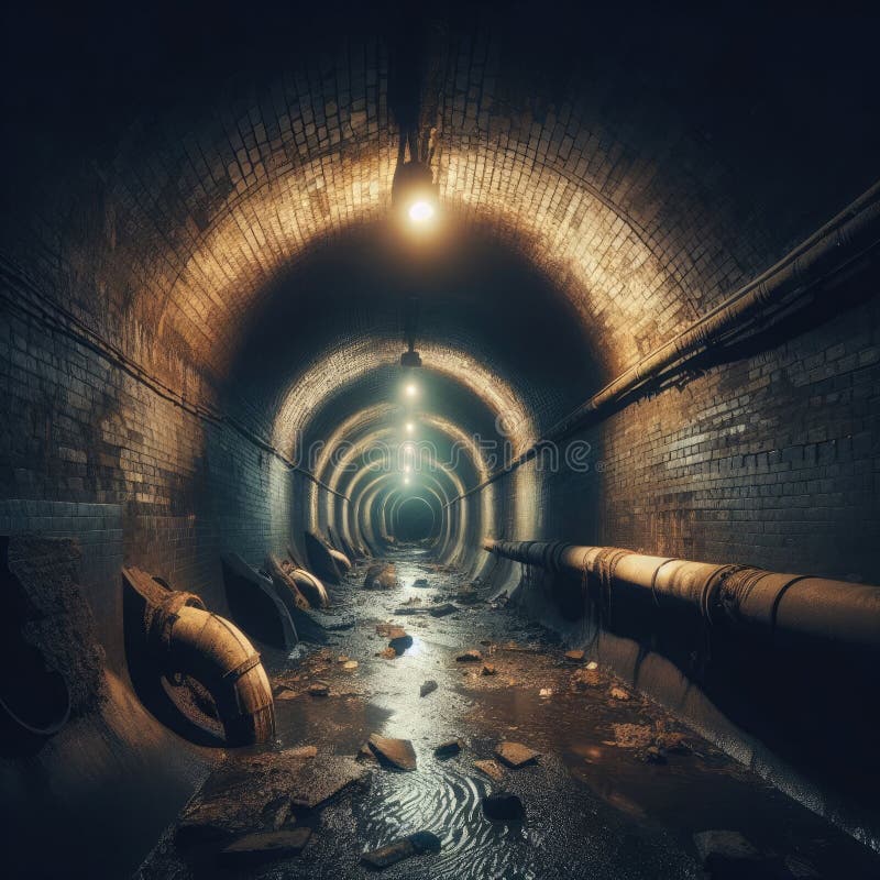 A Grim, Dirty Sewer Tunnel. Stock Illustration - Illustration of ...