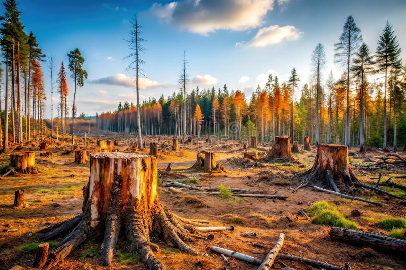 A Grim Landscape Climate Changes Impact on Forests Dead Trees Stumps ...