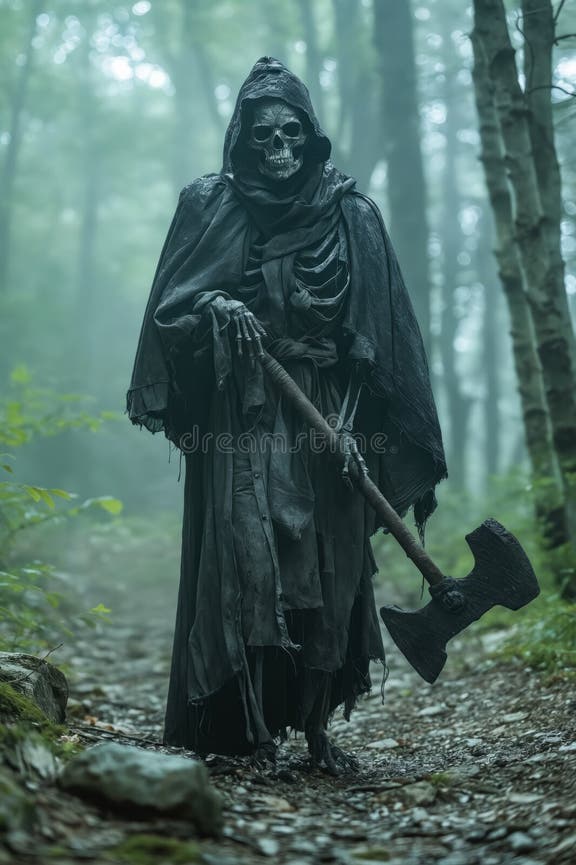 A Grim Reaper with an Axe in the Woods. Generative AI Stock Photo ...