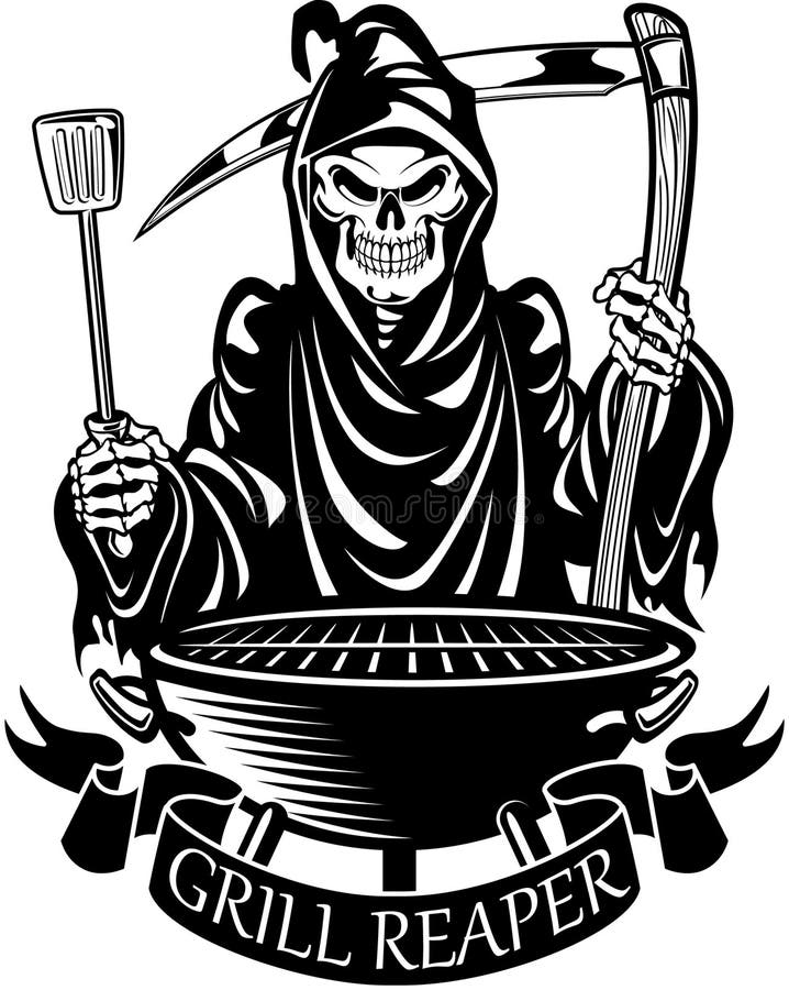 Grim Reaper Barbecuing and Banner with Text “grill Reaper” Stock Vector ...