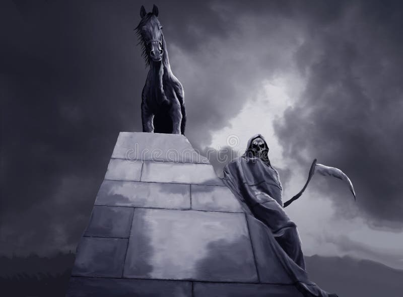 Grim Reaper and Black Horse Stock Image - Image of fear, human: 57140399
