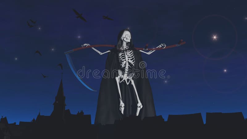 The Grim Reaper at the Cemetery the Night Stock Illustration ...