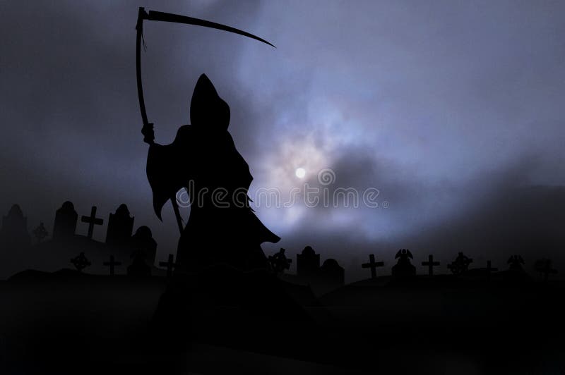 Grim Reaper Watching As Virus Attacks Stock Illustration - Illustration ...
