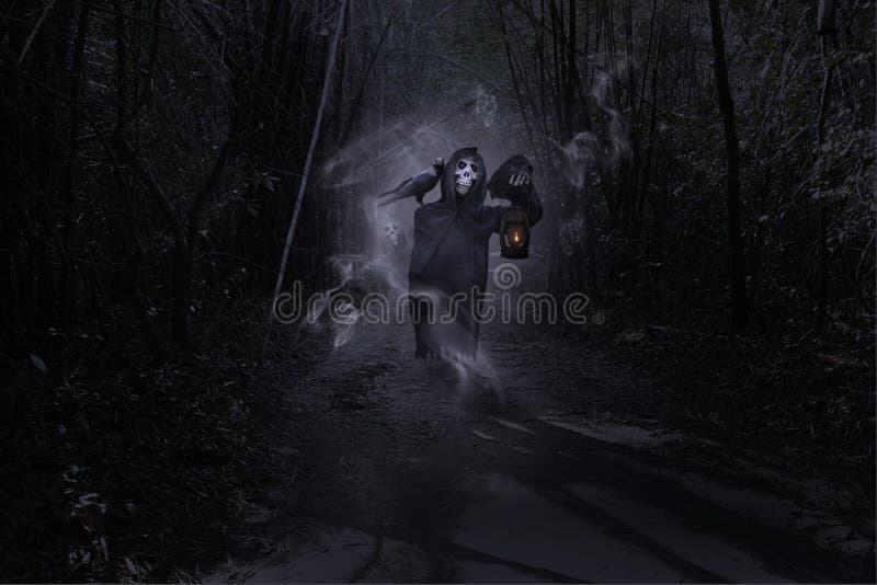 Grim Reaper in Forest,Halloween Day,Ghost Puppet Stock Image - Image of ...