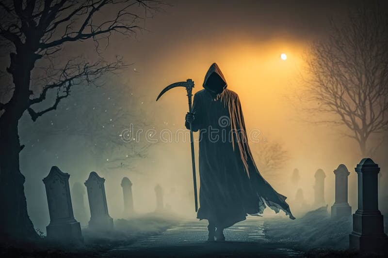 Grim Reaper Entering the Graveyard - Ai Generative Stock Illustration ...