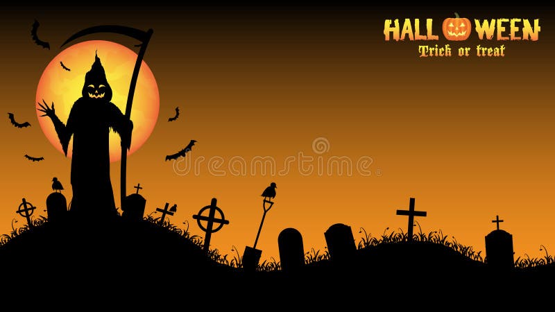 Grim Reaper with Halloween Background Stock Vector - Illustration of ...