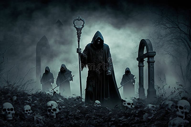 Grim Reaper with Haunted, Creepy Graveyard, Generative AI Stock ...