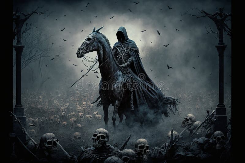 Grim Reaper with Haunted, Creepy Graveyard, Generative AI Stock ...