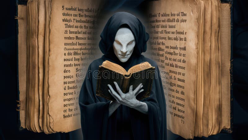 A Grim Reaper Holding a Book with Open Pages in Front of Him, AI Stock ...
