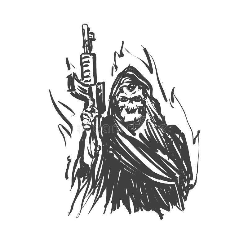 Grim Reaper Holding Machine Gun Stock Vector - Illustration of gothic ...