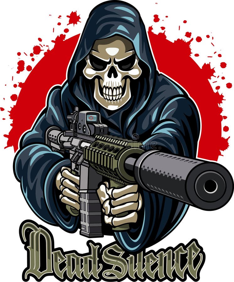 Grim Reaper Holding and Pointing a Silenced Assault Rifle Stock Vector ...