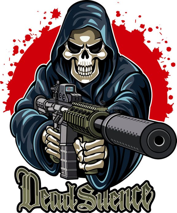 Grim Reaper Holding and Pointing a Silenced Assault Rifle Stock Vector ...