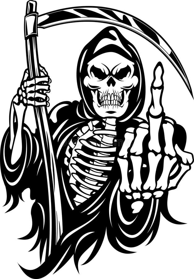 Grim Reaper Holding Scythe and Gesturing Middle Finger Stock Vector ...