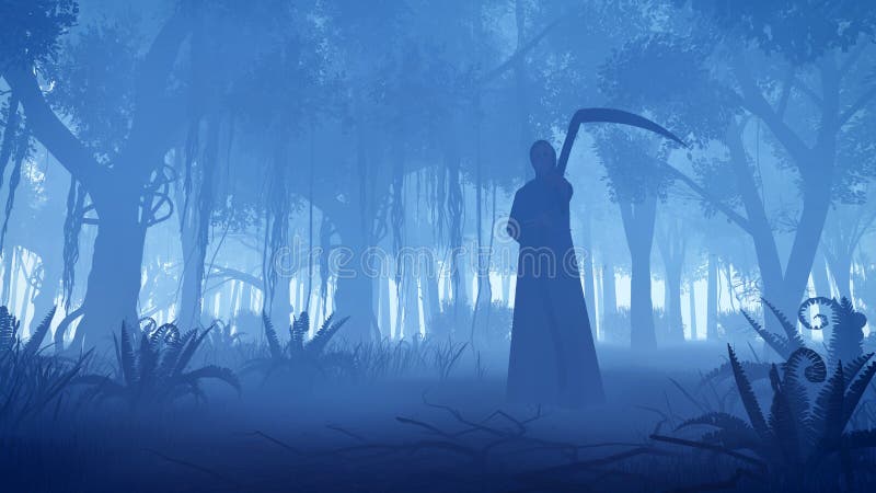 Grim Reaper in a Misty Night Forest Stock Photo - Image of gloom ...