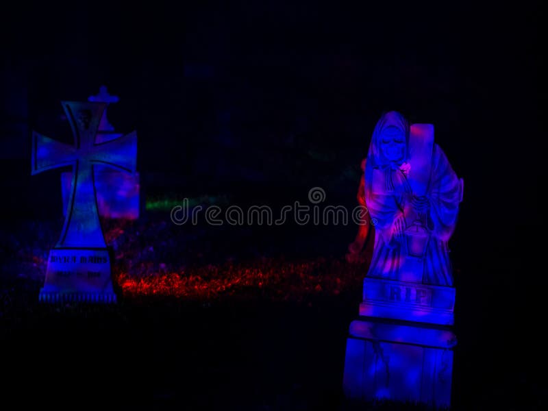 Grim Reaper Neon Grave Cemetery Stock Photo - Image of gravestone ...