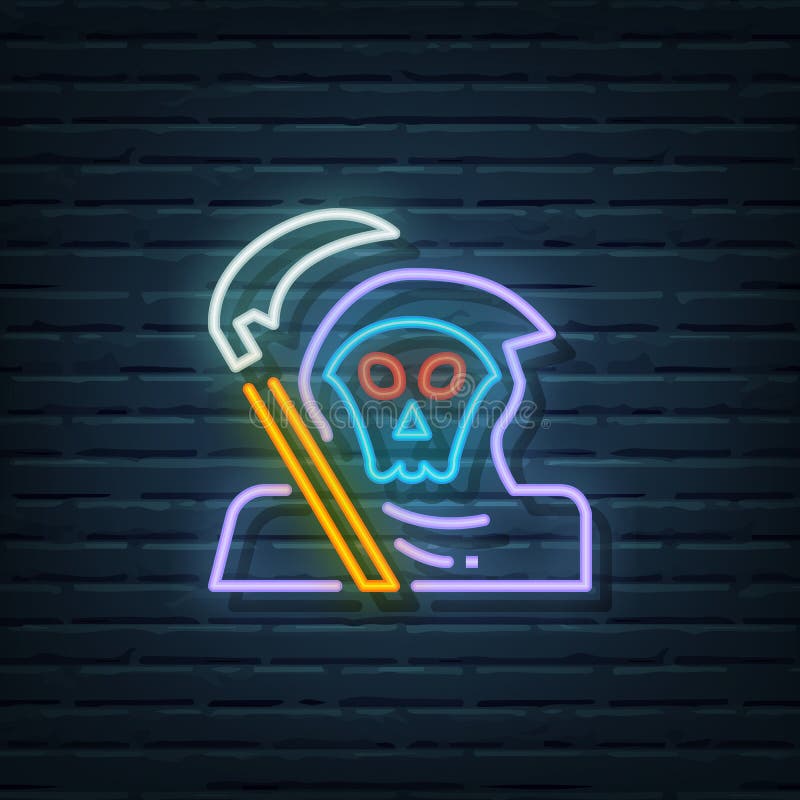 Grim Reaper Neon Sign stock vector. Illustration of graphic - 227376344