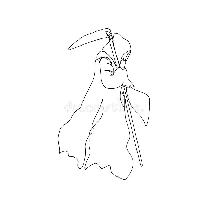Grim Reaper One Line Art. Continuous Line Drawing of Halloween Theme ...