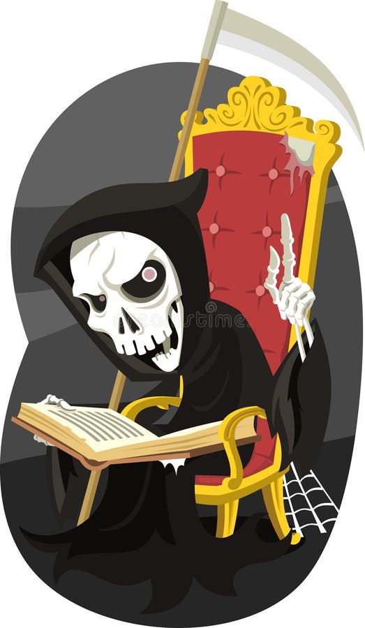 Grim Reaper Reading the Book of Death Stock Illustration - Illustration ...