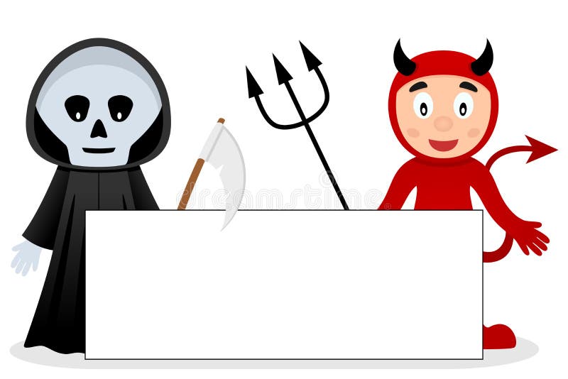 Grim Reaper & Red Devil with Blank Banner Stock Vector - Illustration ...