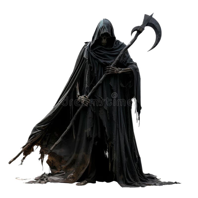 Grim Reaper with Scythe and Torn Robe Stock Photo - Illustration of ...